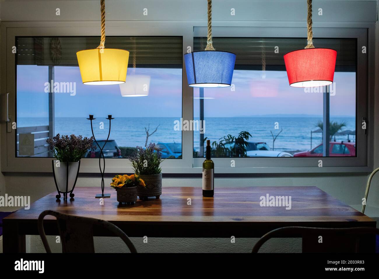 Seaview from the window of a villa in the outskirts of Athens, Greece ...