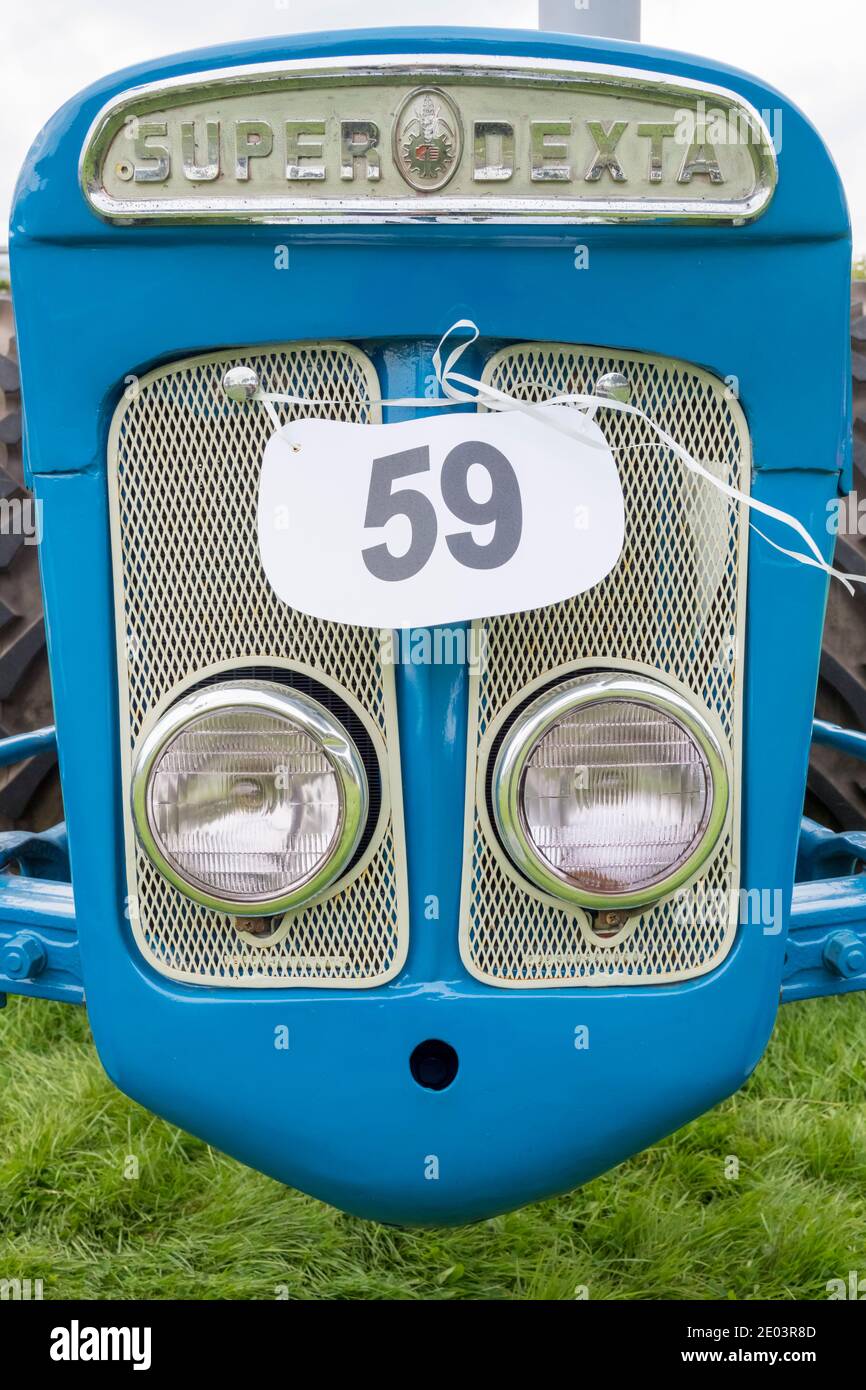 Antique blue Fordson Super Dexta tractor at a vintage tractor rally in ...