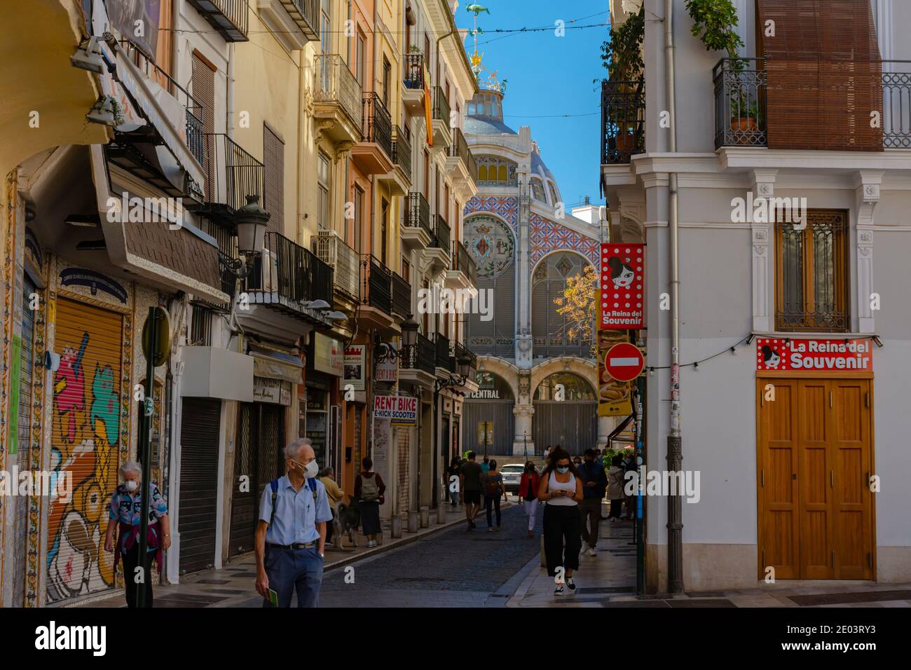 Valencia, Spain. October 11, 2020: Main facade of the central market ...