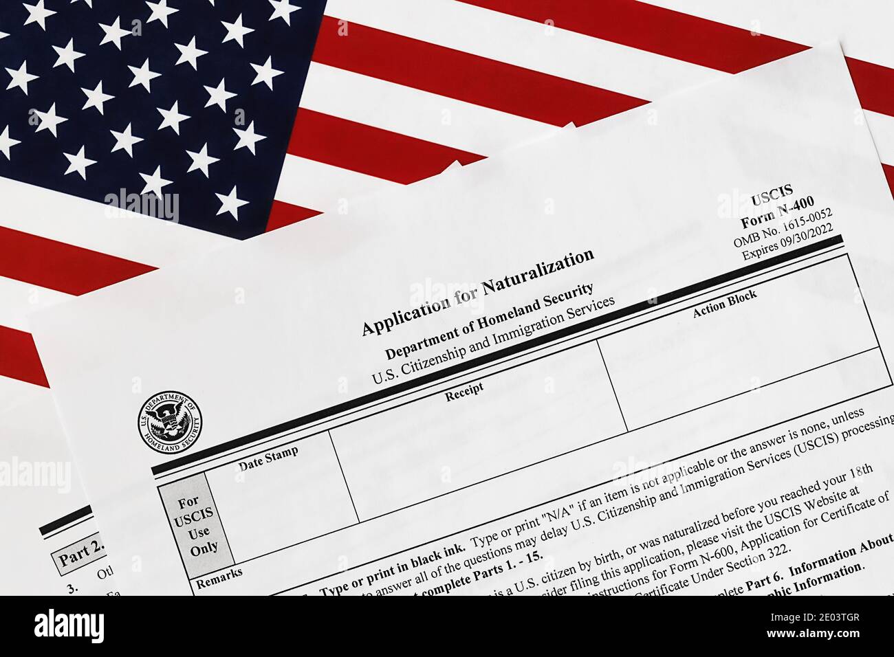 close-up of n-400 form. application for naturalization topview, on a ...