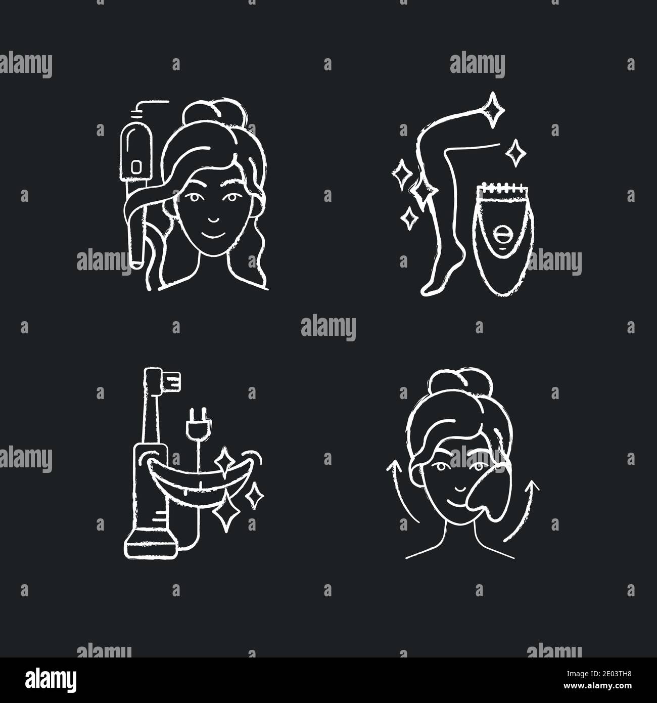 Skin-care tools chalk white icons set on black background Stock Vector ...