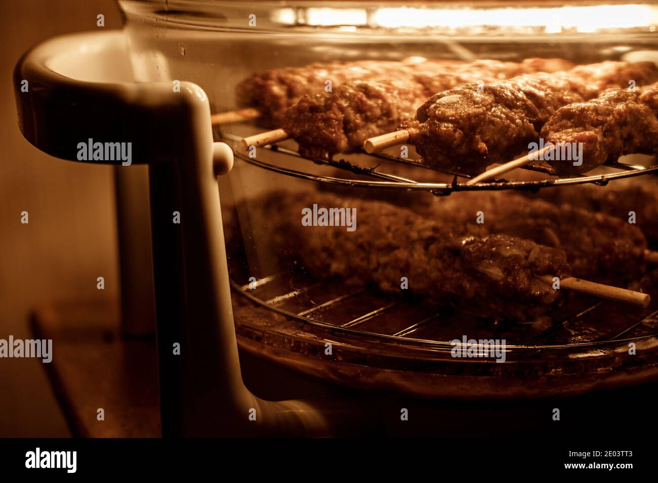 selective focus photo of home grilling. cooking lulia-kebab (minced ...