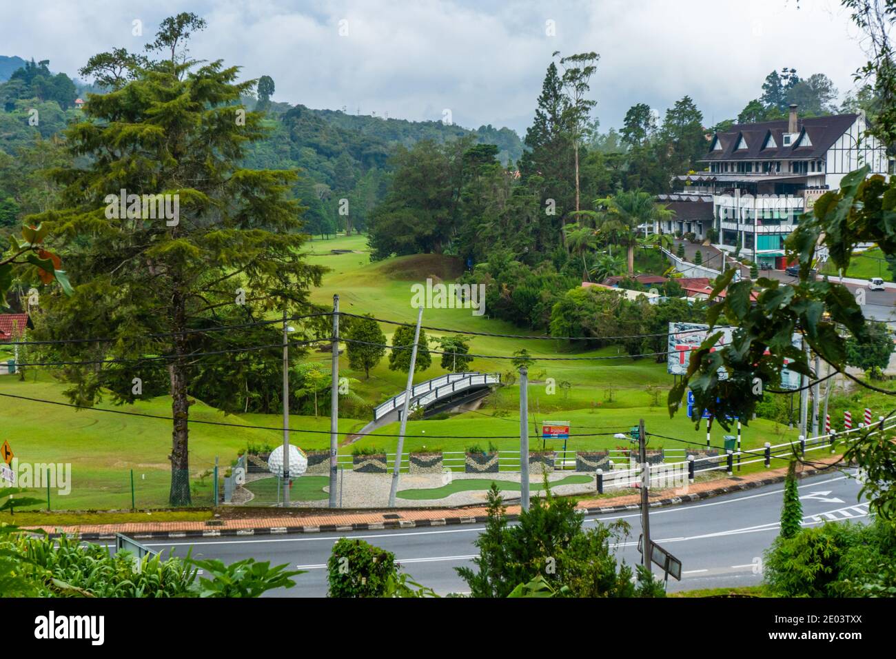 Jungle golf course landscape among mountains. Golf Club in a quiet ...