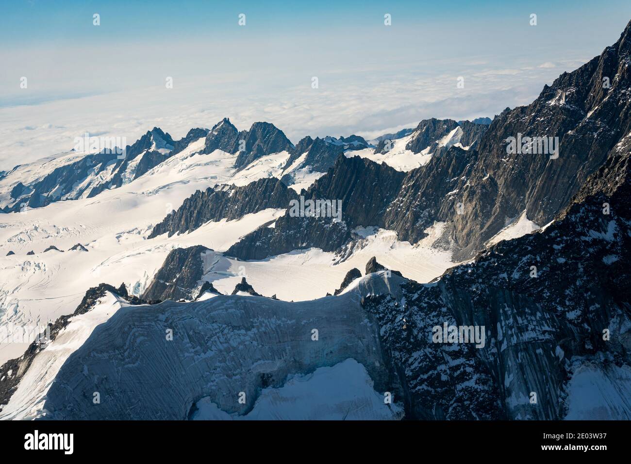 Aerial view of Fox Glacier, Mount Cook National Park, Westland Tai ...