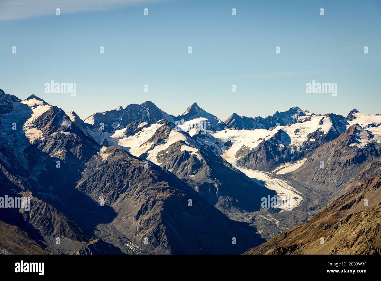 Aerial view of mountain covered with snow, Mt. Cook National Park, New ...