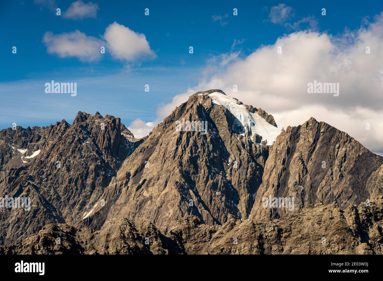 Aerial view of mountain covered with snow, Mt. Cook National Park, New ...