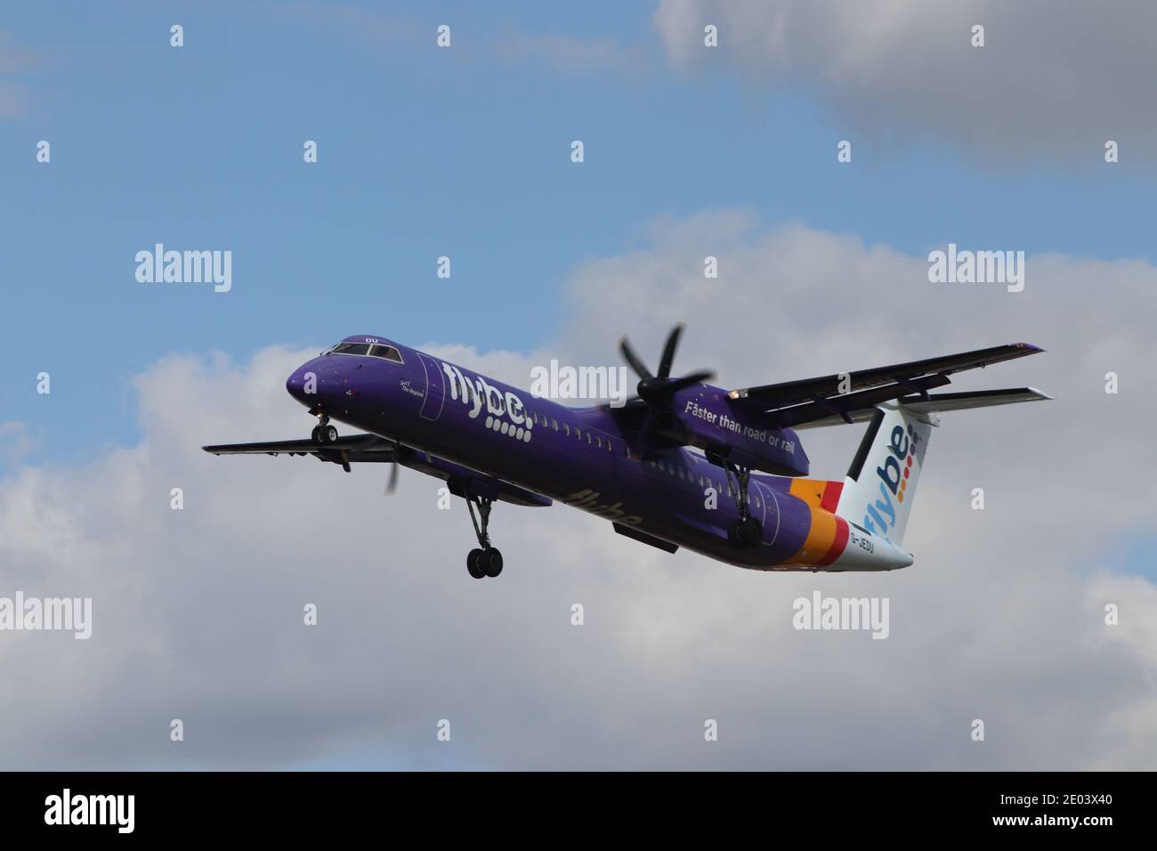Flybe Bombardier Dash 8-Q400 arriving at Heathrow Airport Stock Photo ...