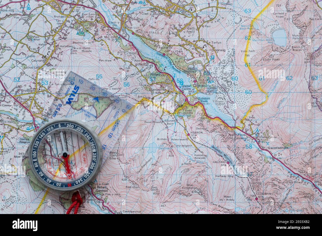 Top down, map and compass, navigation tools Stock Photo - Alamy