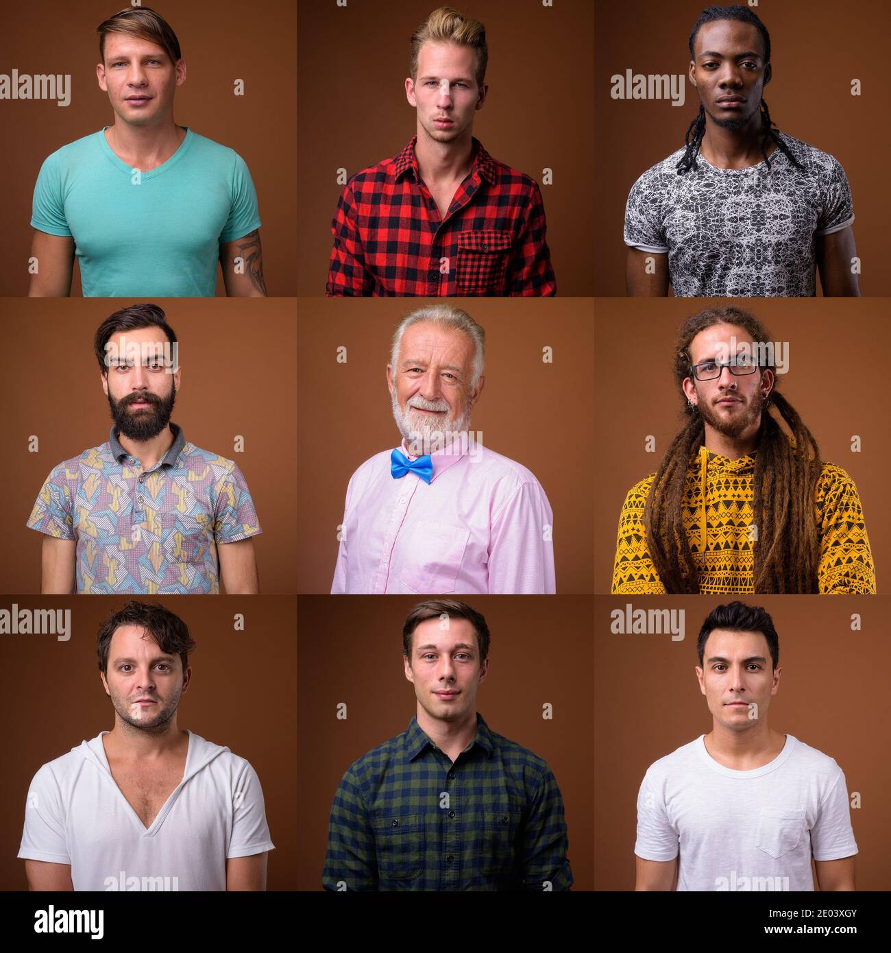 Collage of men looking at camera shot in studio Stock Photo - Alamy