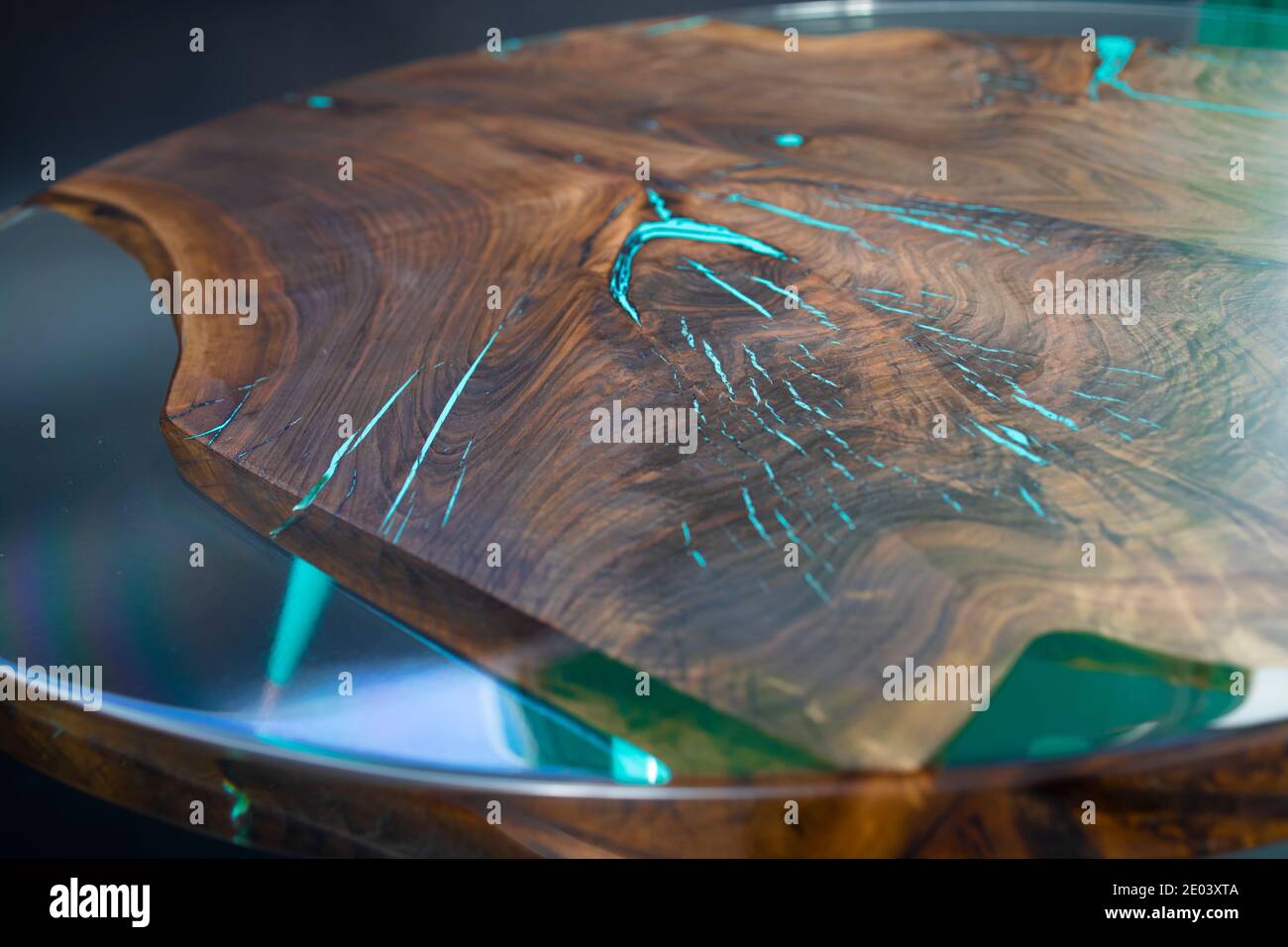 Modern handmade table made from walnut tree Stock Photo - Alamy