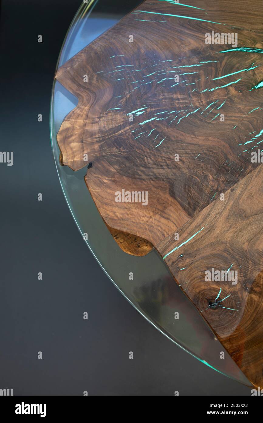 Modern handmade table made from walnut tree Stock Photo - Alamy