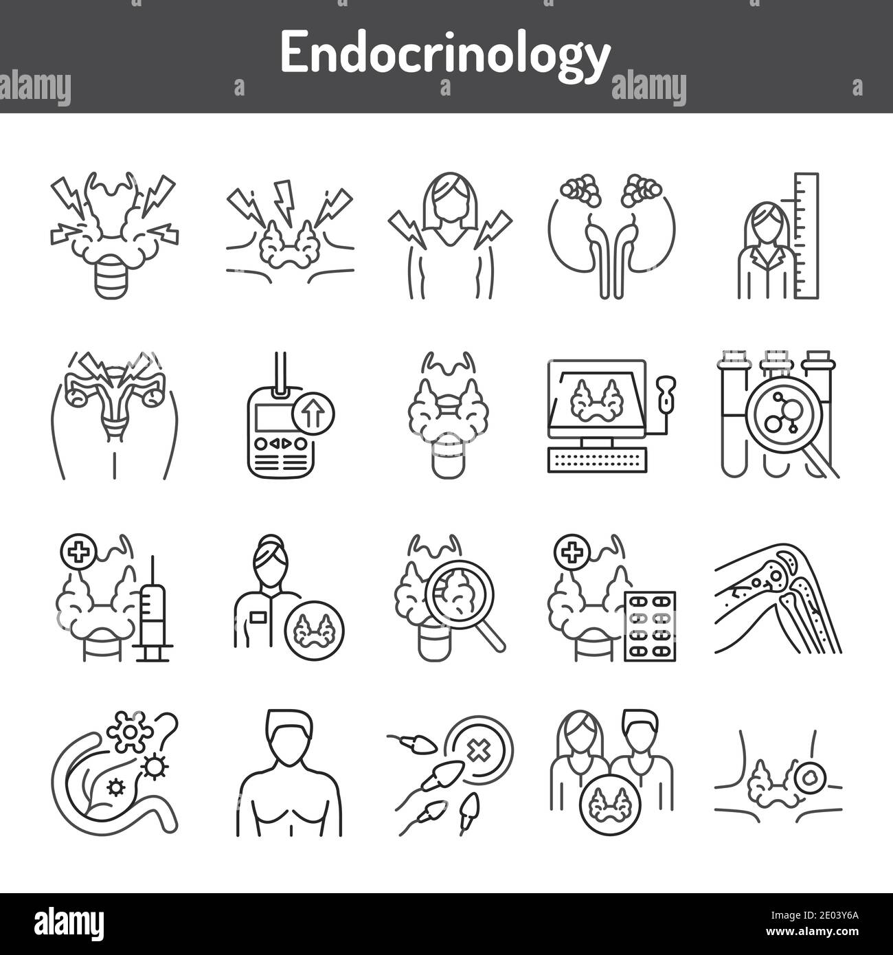 Eendocrinology color line icons set. Pictograms for web page, mobile ...