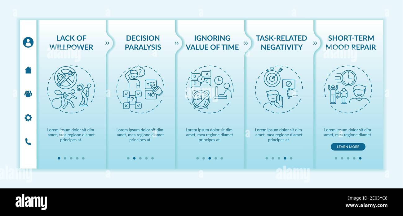 Delaying tasks habit reasons onboarding vector template Stock Vector ...