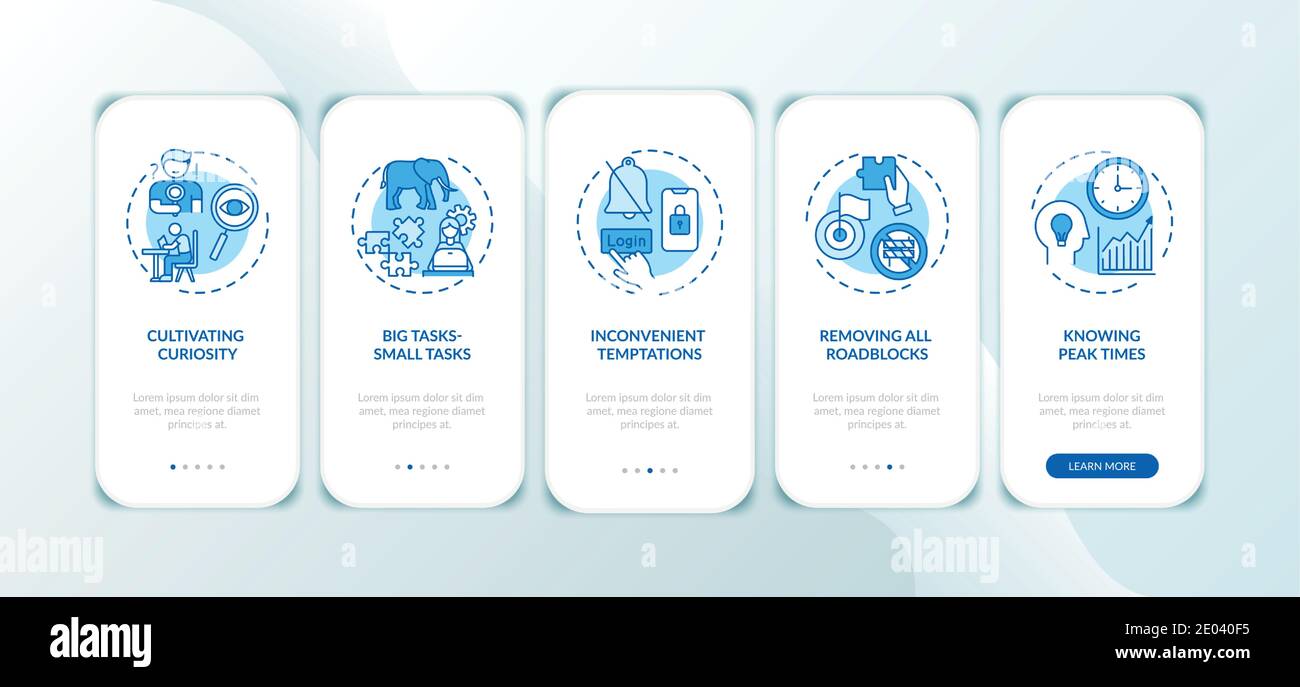 Overpassing procrastination tips onboarding mobile app page screen with concepts Stock Vector ...