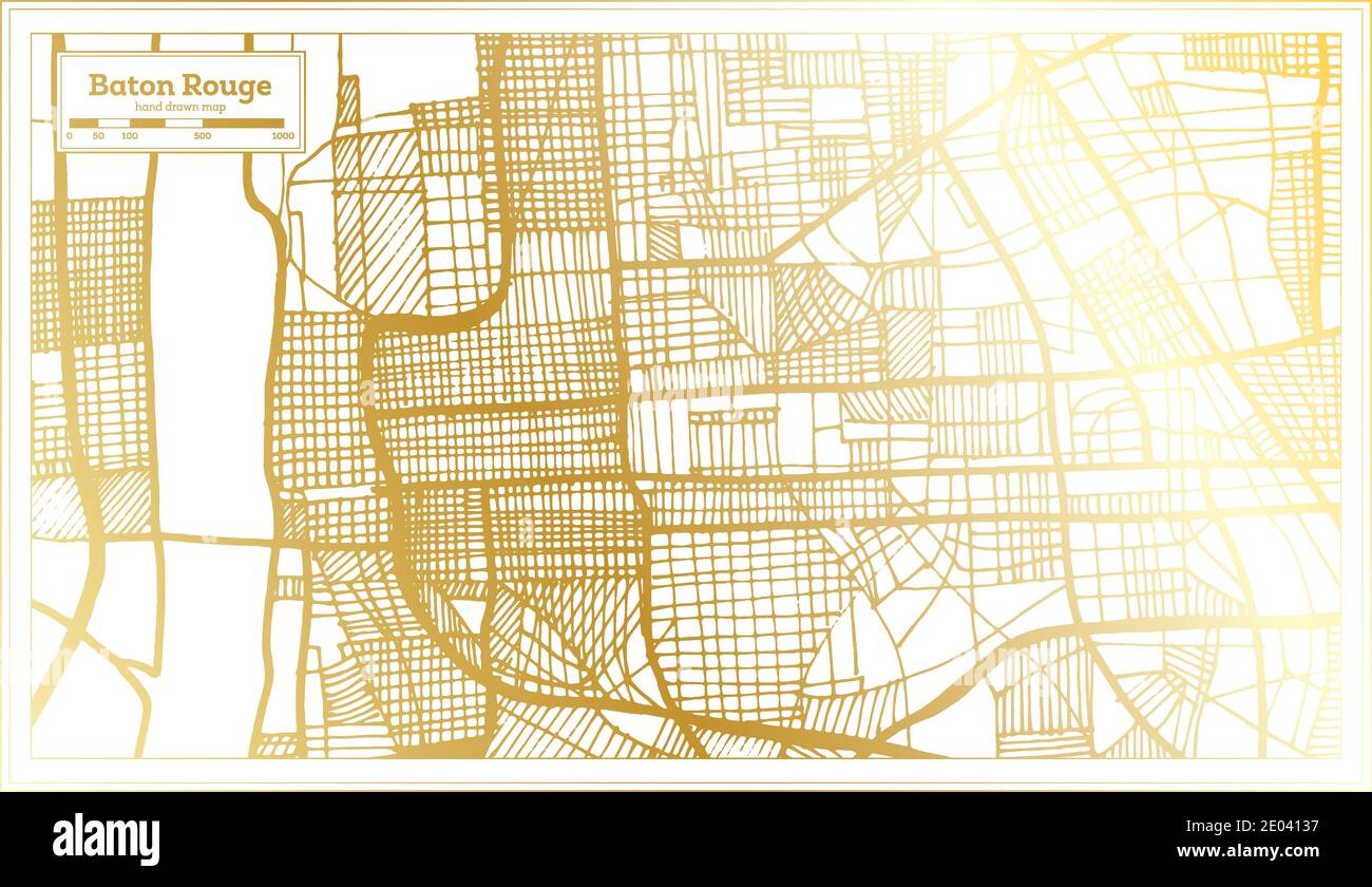 Baton Rouge Louisiana USA City Map in Retro Style in Golden Color ...