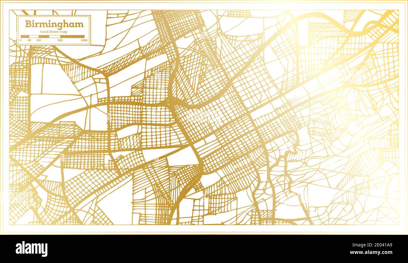 Birmingham Alabama USA City Map in Retro Style in Golden Color. Outline ...