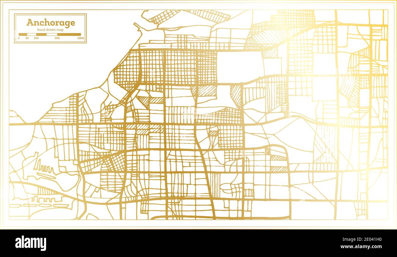 Anchorage Alaska USA City Map in Retro Style in Golden Color. Outline ...