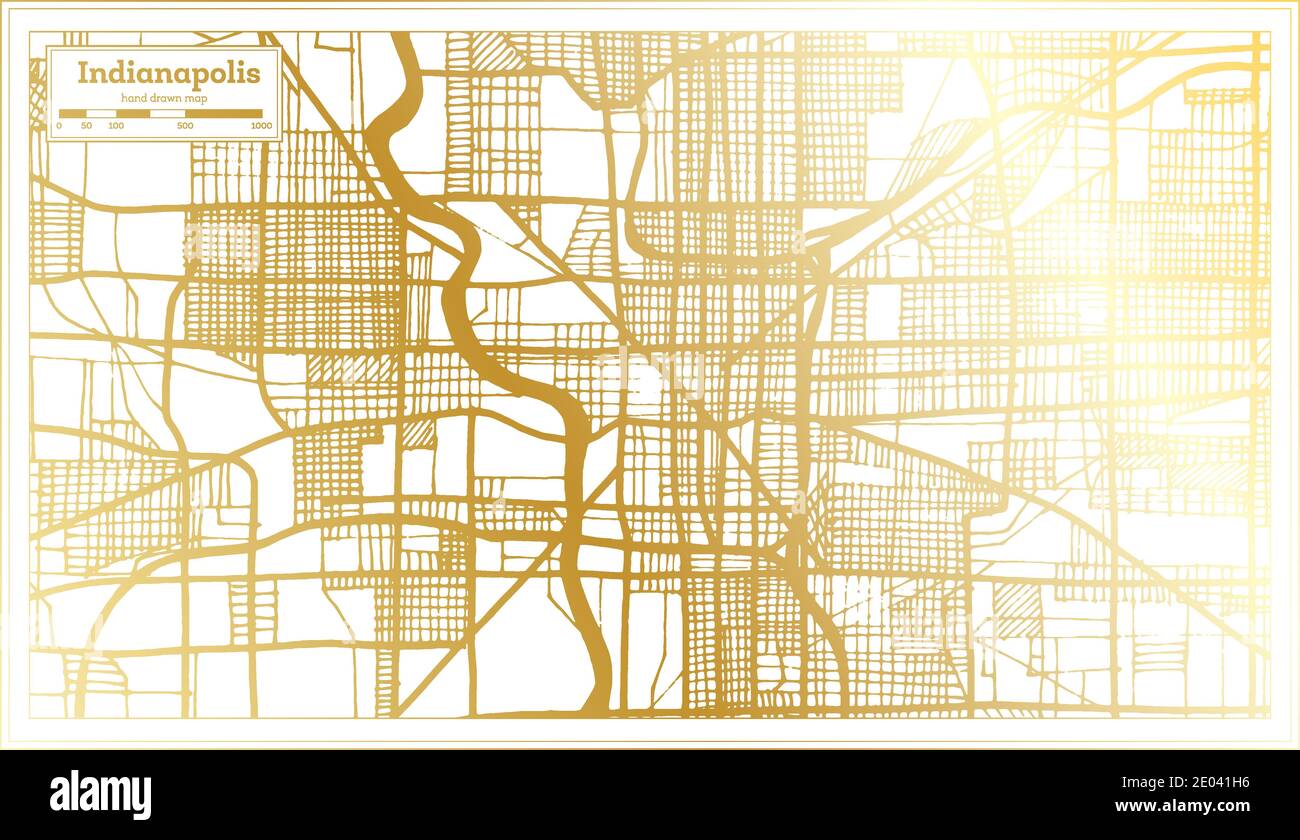 Indianapolis Indiana USA City Map in Retro Style in Golden Color ...