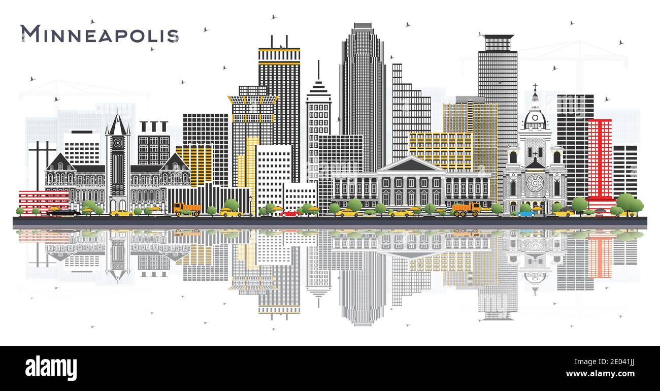 Minneapolis Minnesota USA City Skyline with Color Buildings and ...