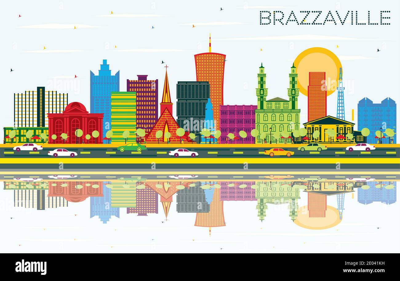 Brazzaville Republic of Congo City Skyline with Color Buildings, Blue ...