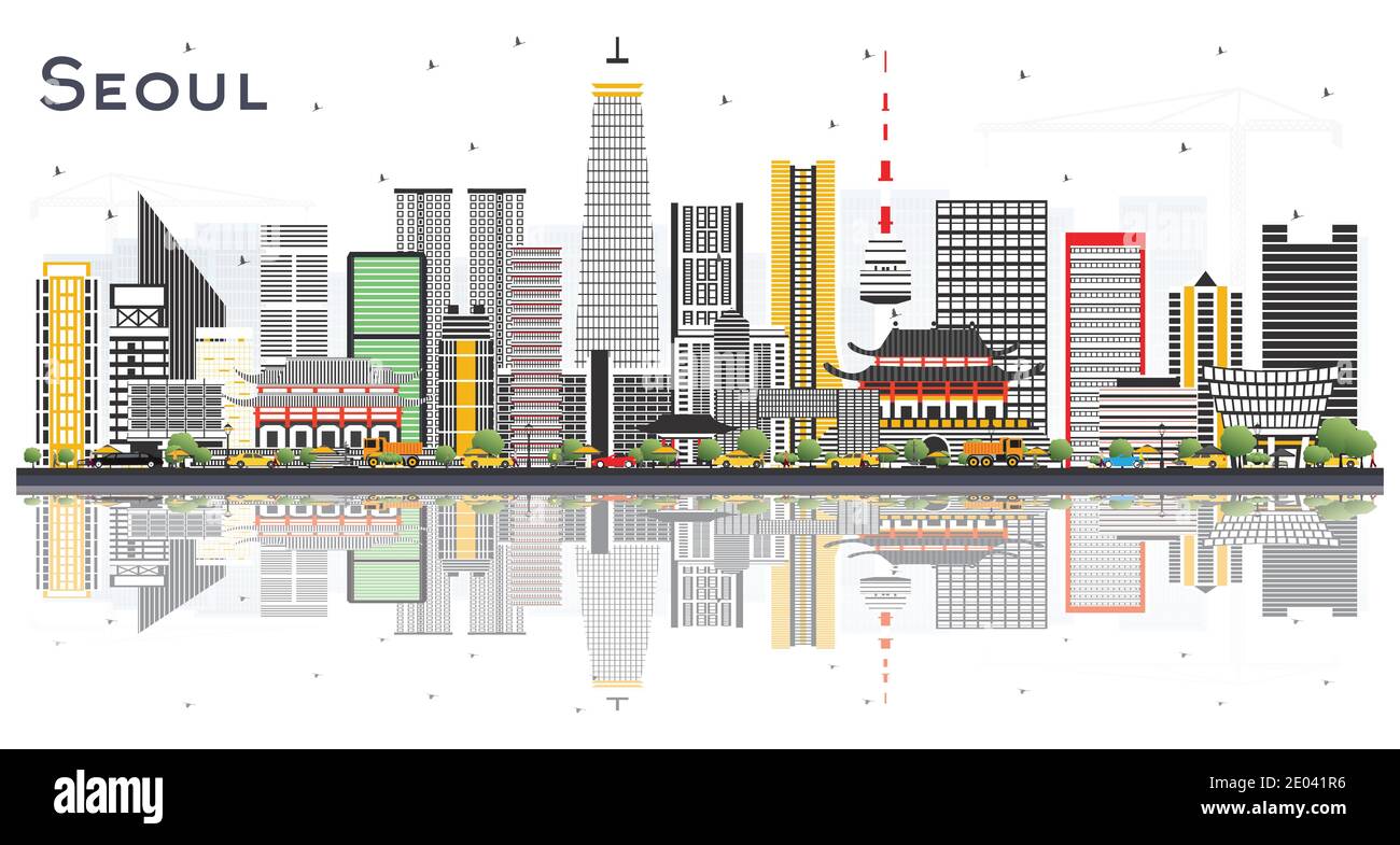 Seoul South Korea City Skyline with Color Buildings and Reflections ...