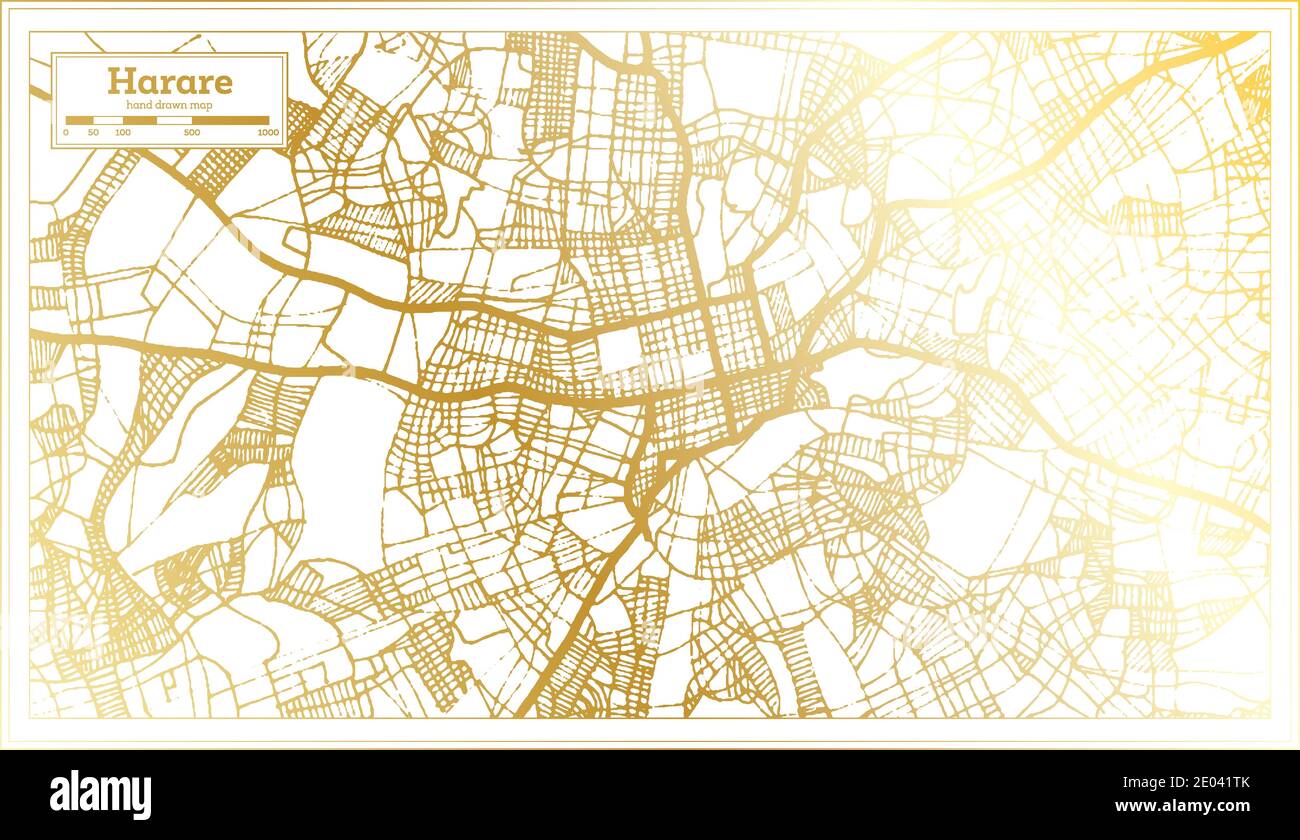Harare Zimbabwe City Map in Retro Style in Golden Color. Outline Map ...