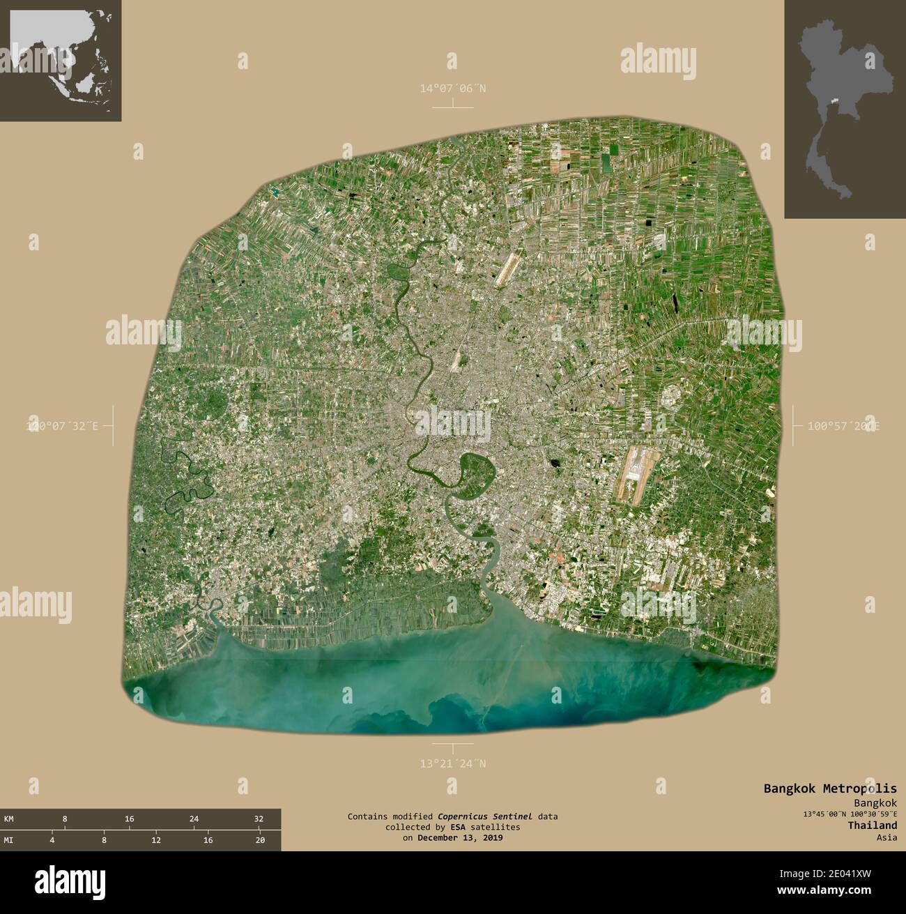 Bangkok Metropolis, province of Thailand. Sentinel-2 satellite imagery ...