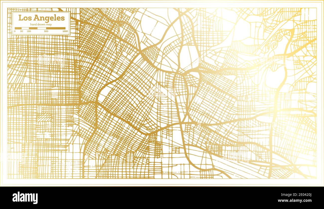 Los Angeles California USA City Map in Retro Style in Golden Color ...
