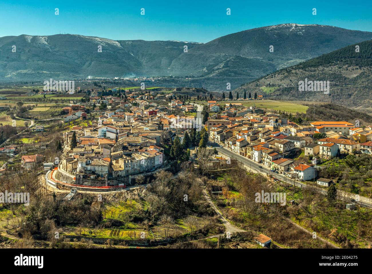 Aerial view of Corfinio, ancient capital of the Italic League. Abruzzo ...