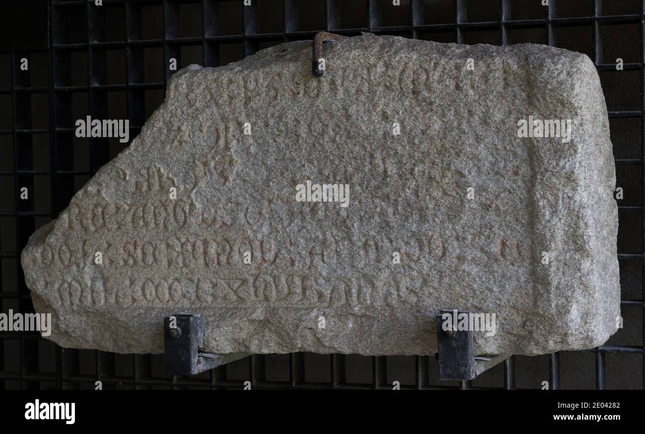 Tombstone with inscription written in Galician language, 1446. From the ...