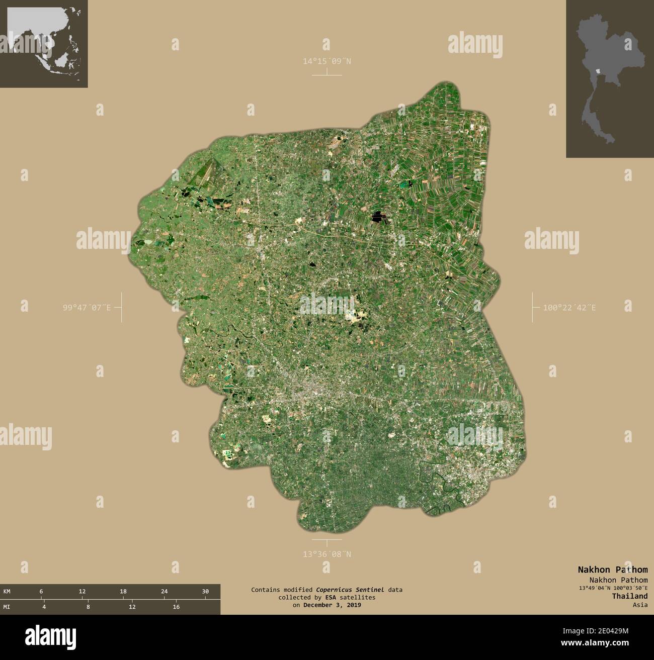 Nakhon Pathom, province of Thailand. Sentinel-2 satellite imagery ...