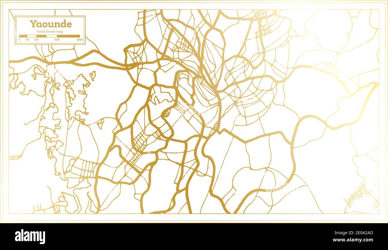 Yaounde Cameroon City Map in Retro Style in Golden Color. Outline Map ...