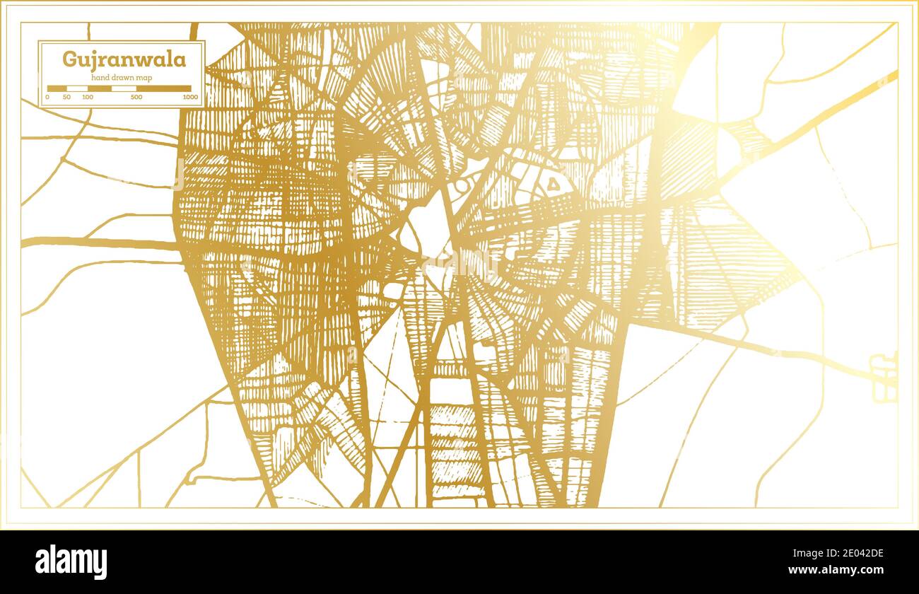 Gujranwala Pakistan City Map in Retro Style in Golden Color. Outline ...
