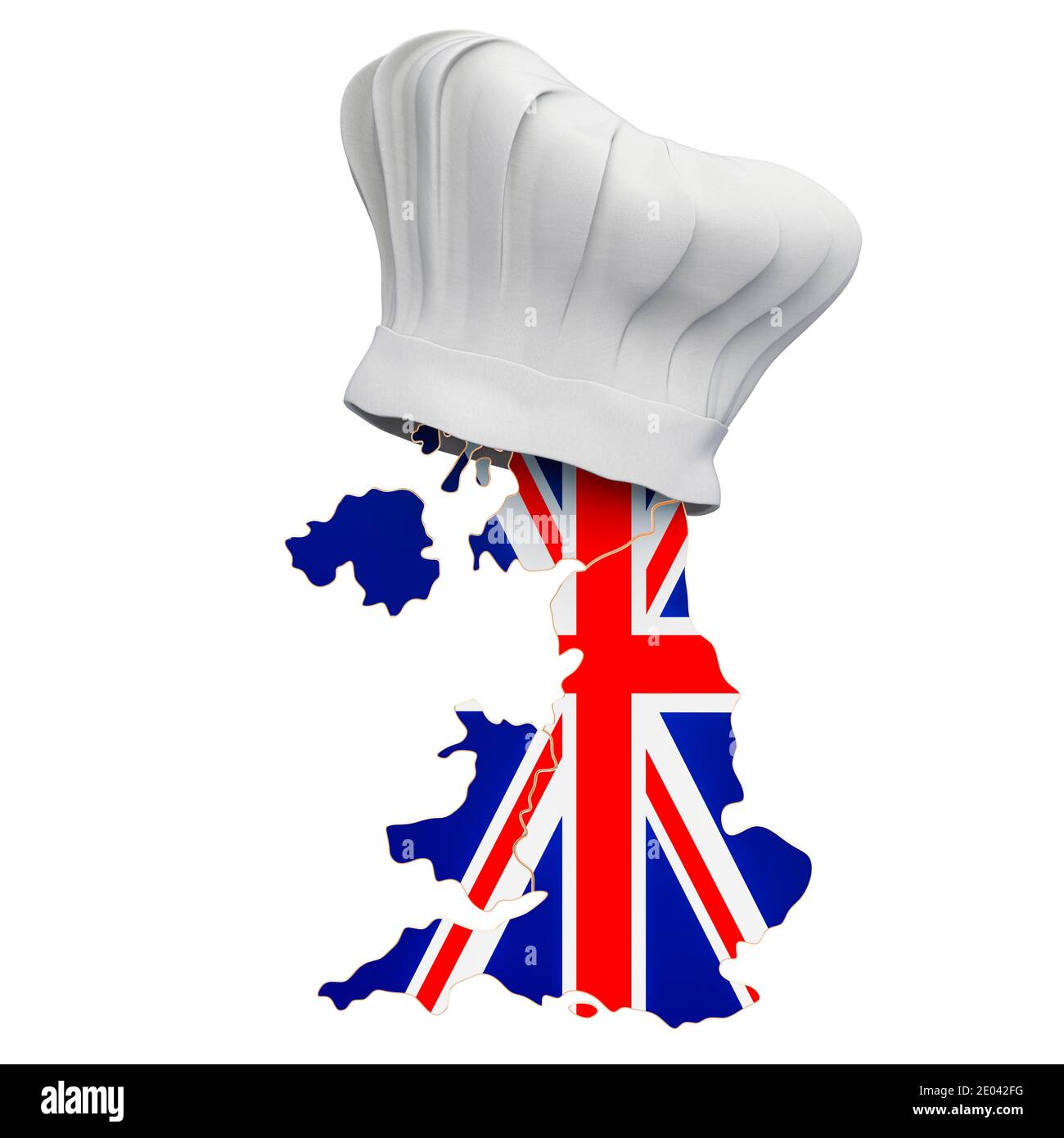 British national cuisine concept. Chef hat with map of the United ...