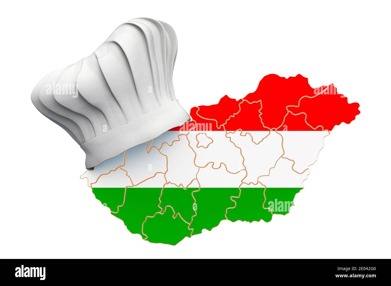 Hungarian national cuisine concept. Chef hat with map of Hungary. 3D ...