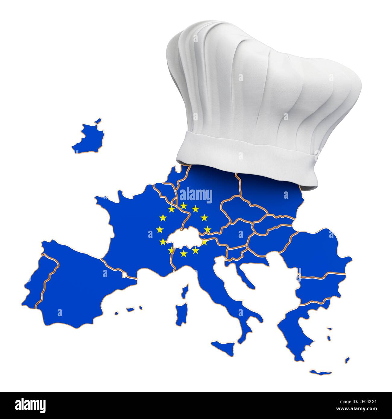 European national cuisine concept, Chef hat with flag of the EU. 3D ...