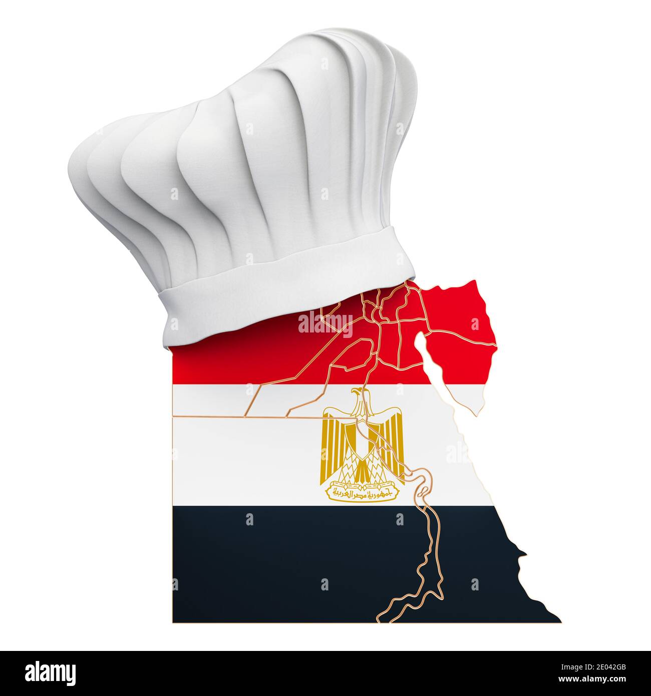 Egyptian national cuisine concept. Chef hat with map of Egypt. 3D ...