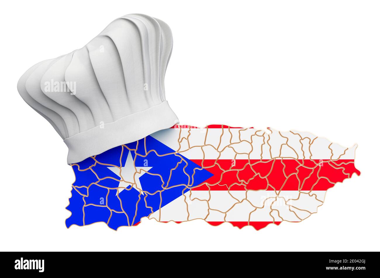 Puerto Rico national cuisine concept. Chef hat with map of Puerto Rico ...