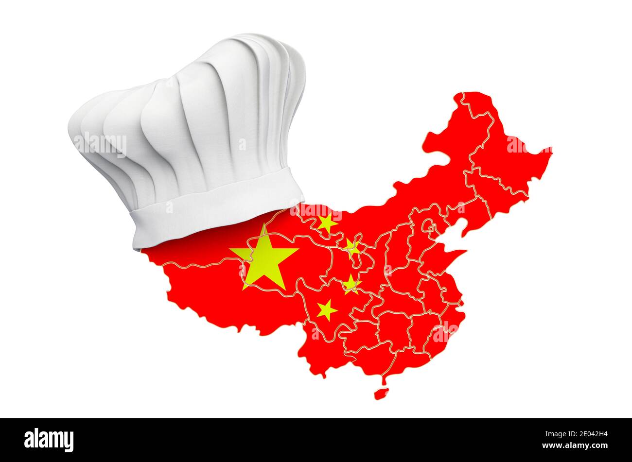 Chinese national cuisine concept. Chef hat with map of China. 3D ...
