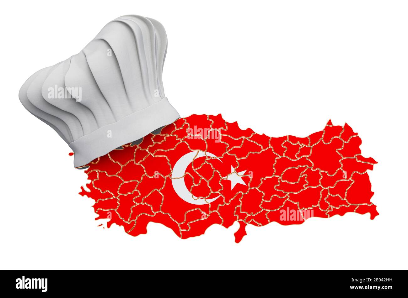Turkish national cuisine concept. Chef hat with map of Turkey. 3D ...