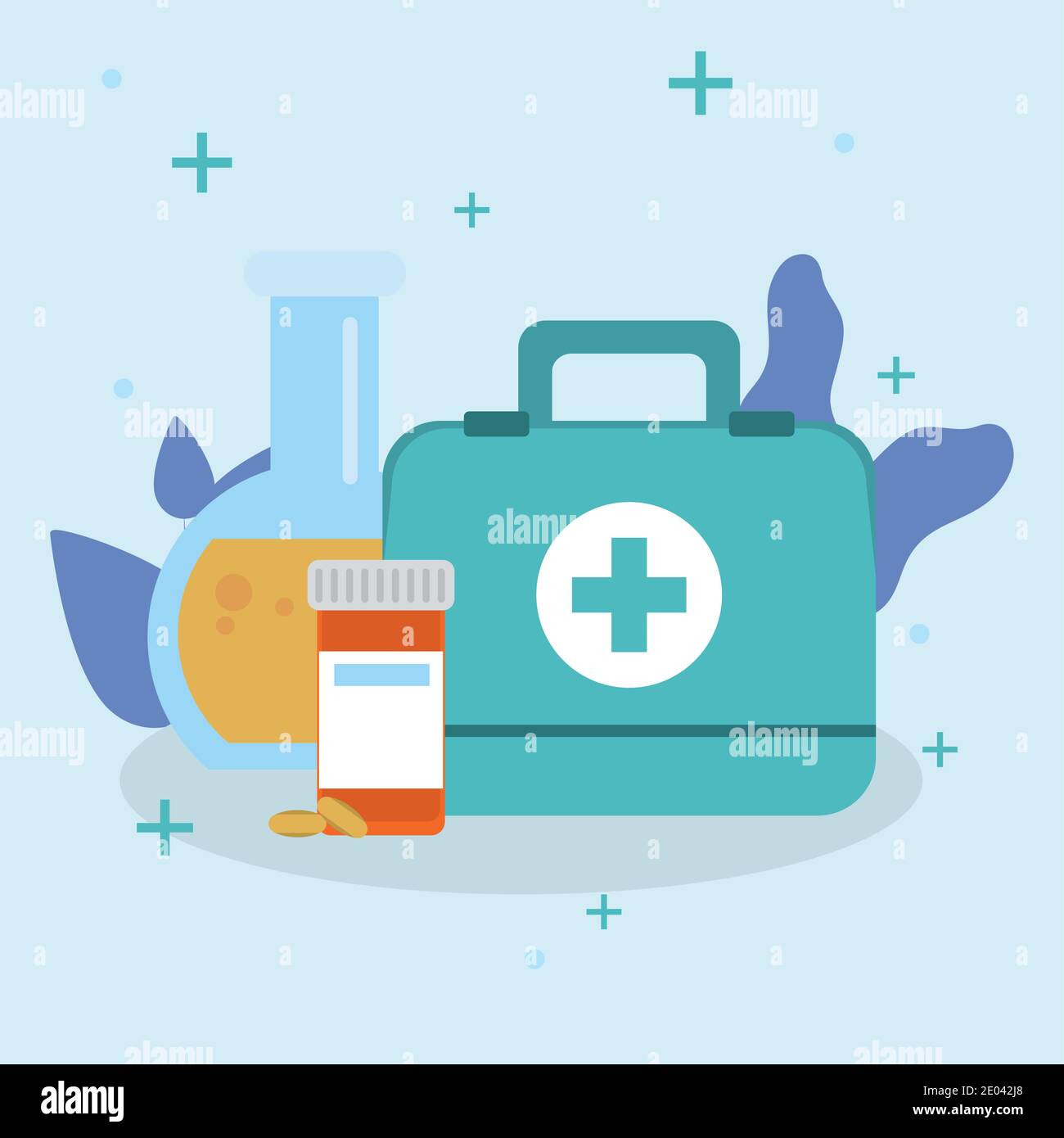 medical kit flask and pills jar design of Medical care health and ...
