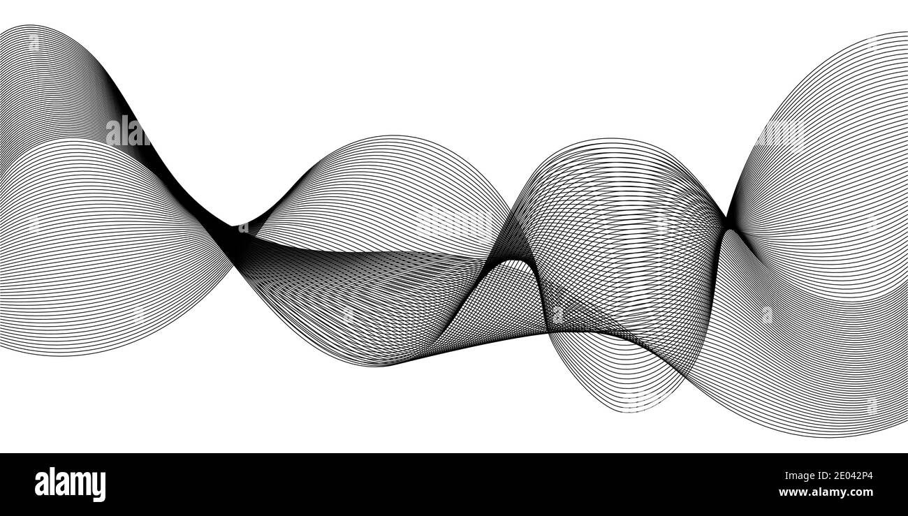 Sound wave fractal in line art style white background. Concept vector ...