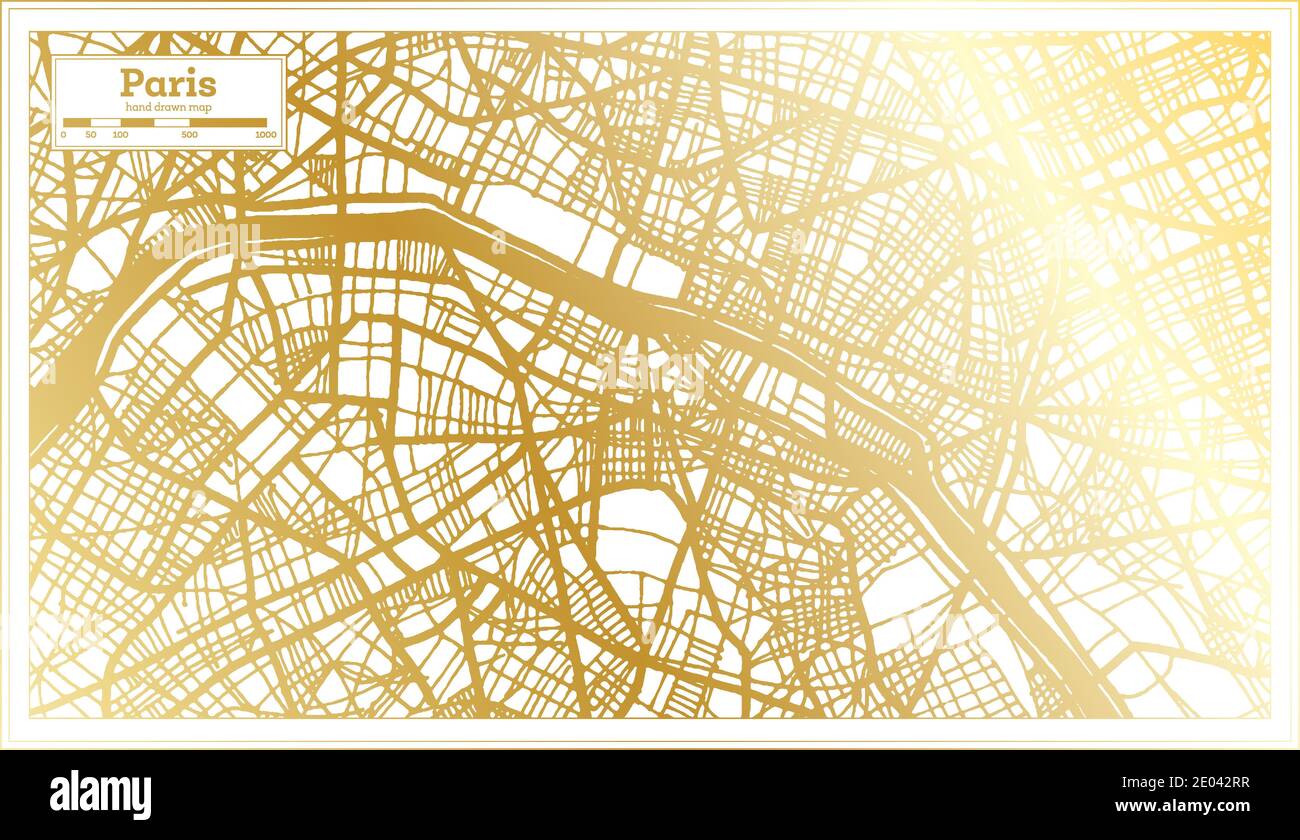 Paris France City Map in Retro Style in Golden Color. Outline Map ...