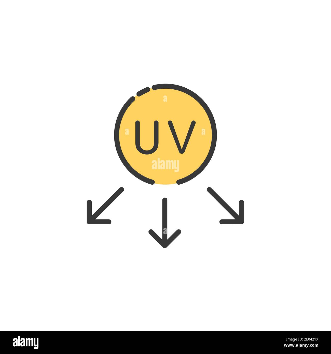 Ultraviolet rays sun. Filled color icon. Isolated weather vector ...