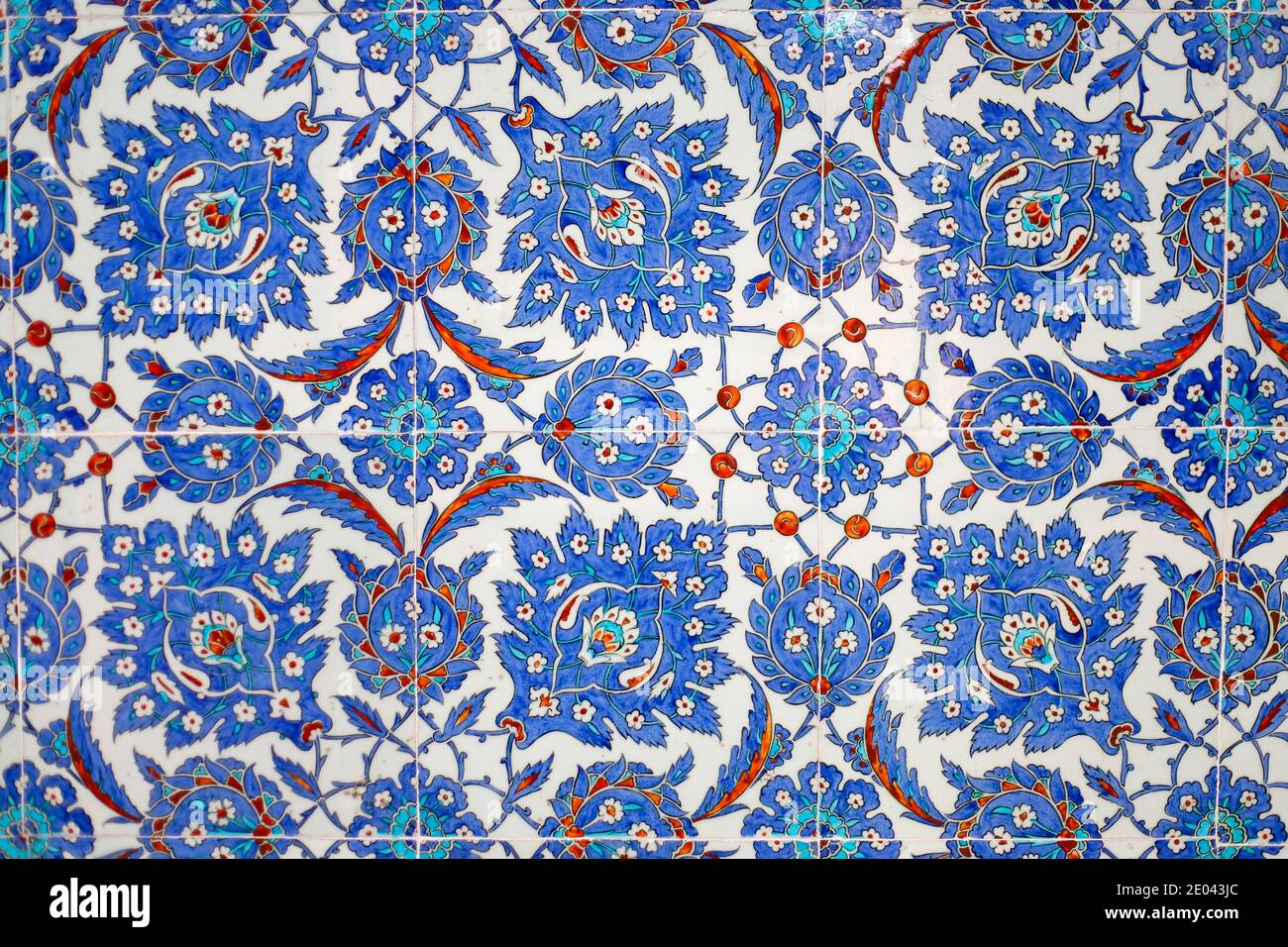 Details of Traditional Turkish Blue Tile with Blue and Red Color Stock ...