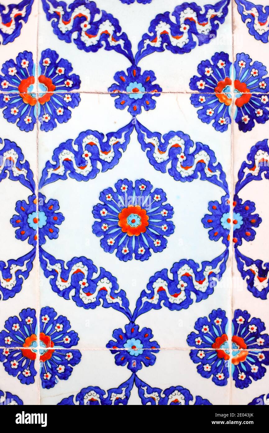 Details of Traditional Turkish Blue Tile with Blue and Red Color Stock ...