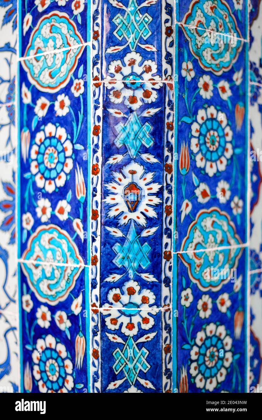 Details of Traditional Turkish Blue Tile with Blue and Red Color Stock ...