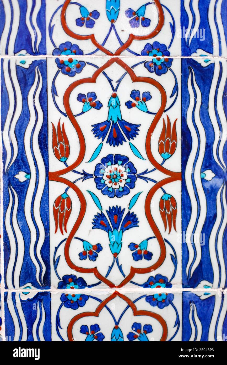 Details of Traditional Turkish Blue Tile with Blue and Red Color Stock ...