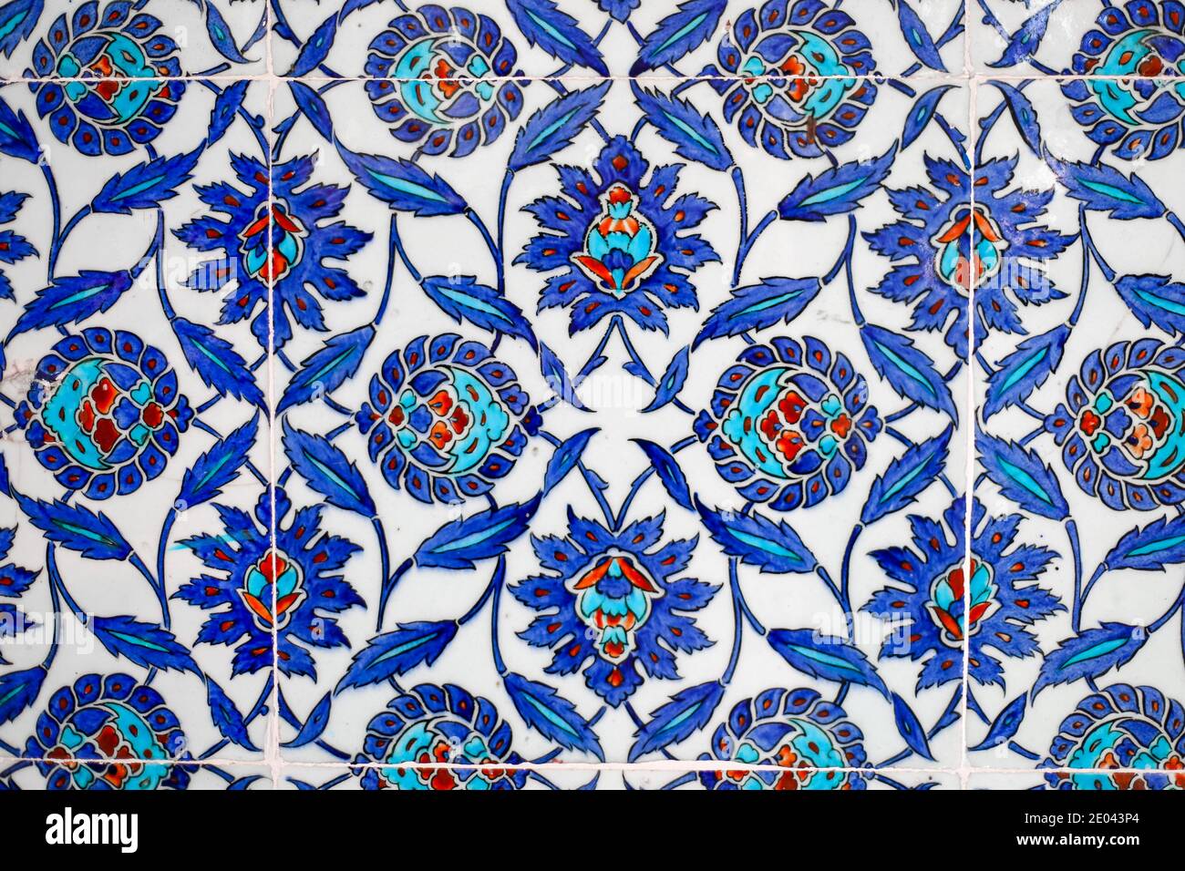 Details of Traditional Turkish Blue Tile with Blue and Red Color Stock ...
