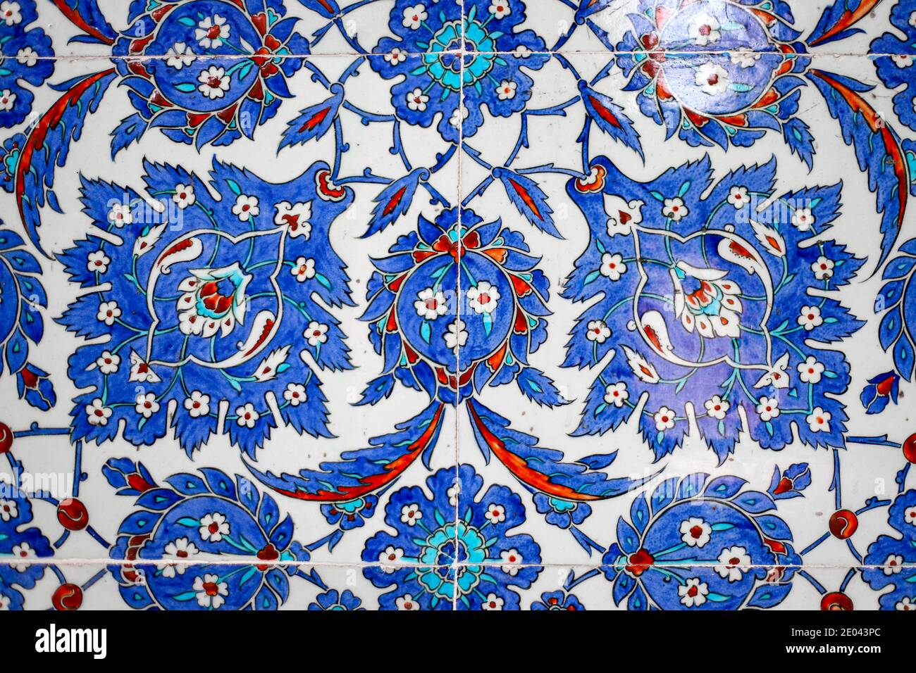Details of Traditional Turkish Blue Tile with Blue and Red Color Stock ...